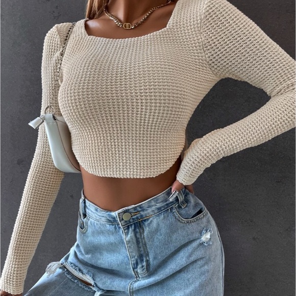 Tops | Solid Form Fitted Long Sleeve Crop Top | Poshmark